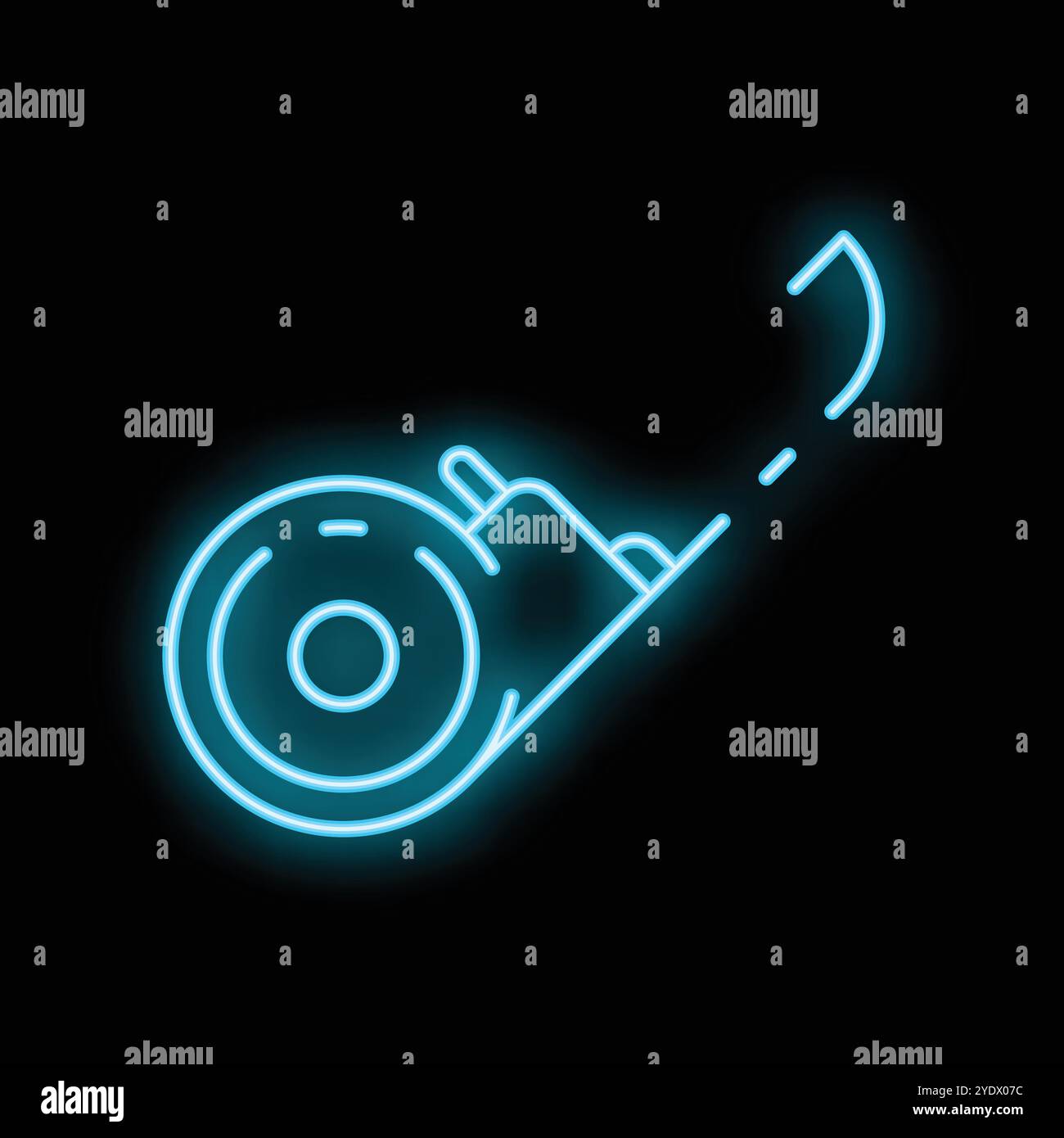 Bright glowing blue neon sign showing a wood plane tool for carpentry ...