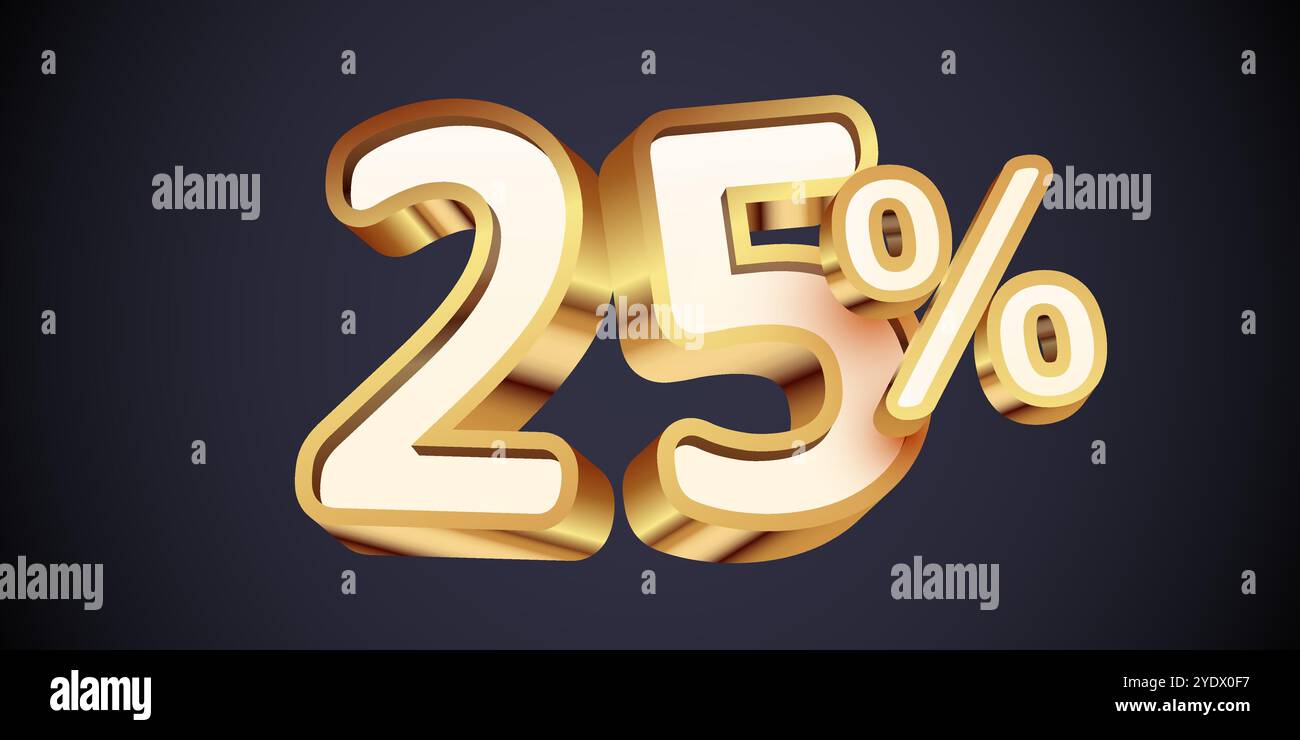 25 percent Off. 3d golden number 25. Sale banner and poster. Vector ...