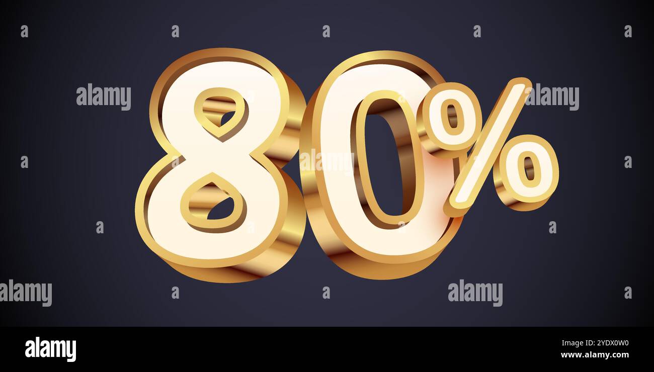 80 percent Off. 3d golden number 80. Sale banner and poster. Vector ...