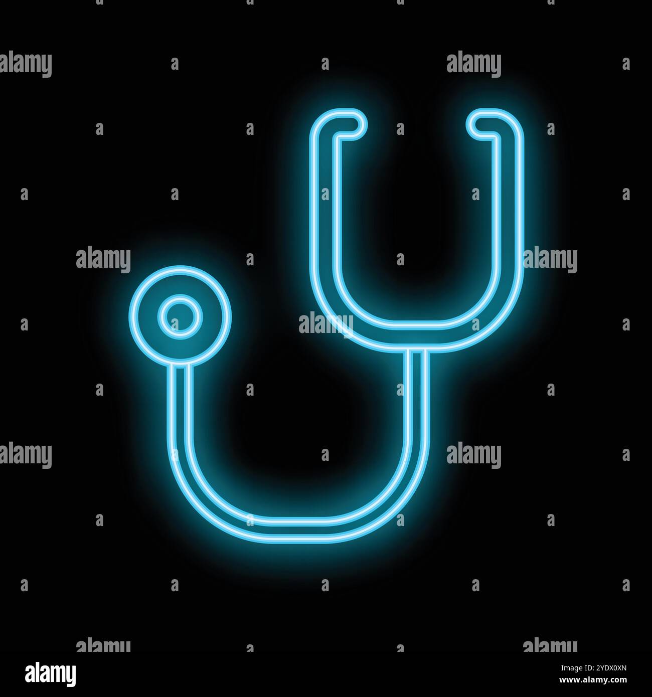 Bright blue neon stethoscope is glowing on a black background Stock ...