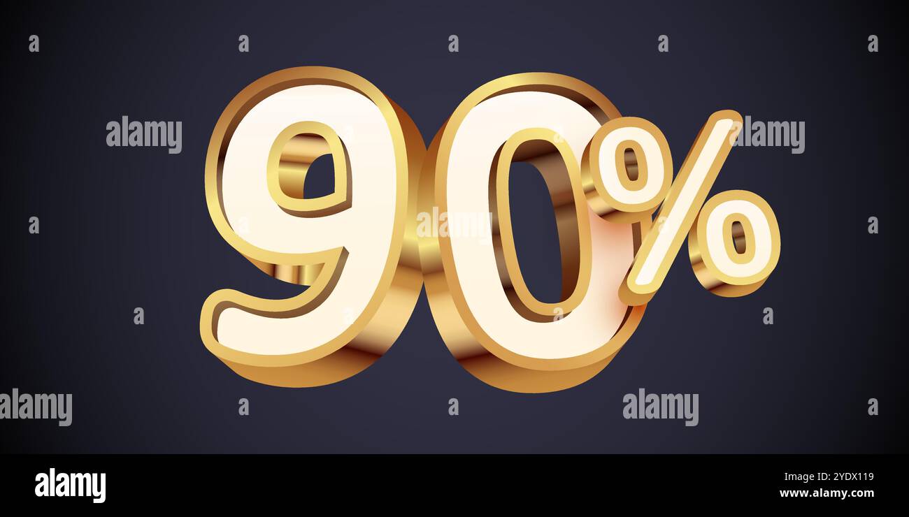 90 percent Off. 3d golden number 90. Sale banner and poster. Vector ...