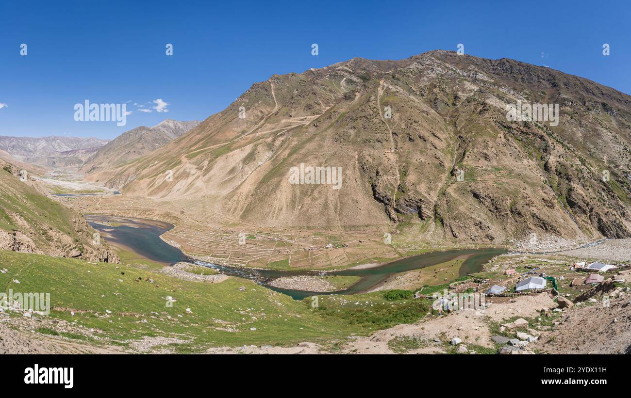 Rural mountain landscape view of Kaghan valley with Kunhar river ...