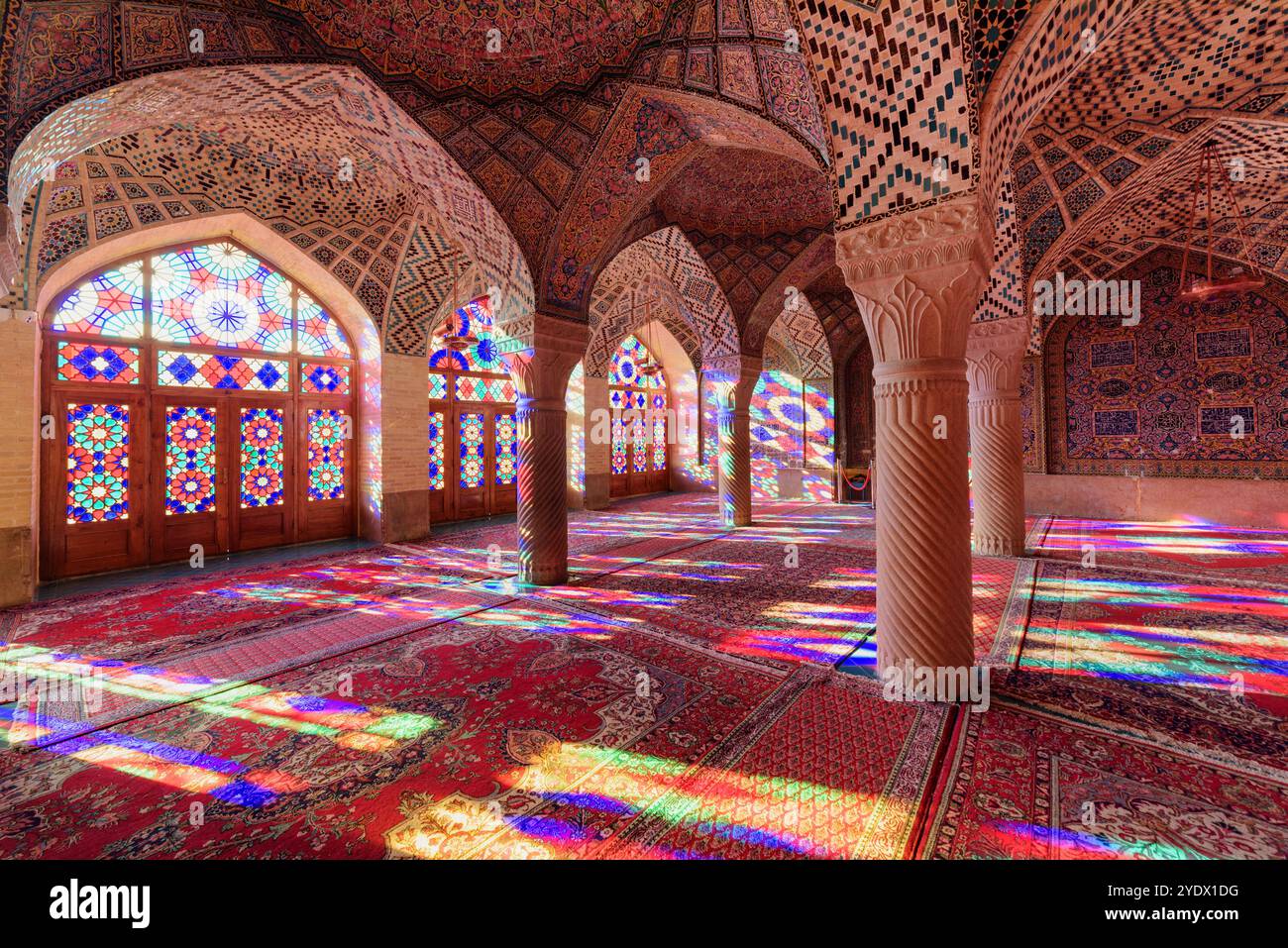 Fabulous empty prayer hall at the Nasir al-Mulk Mosque, Iran Stock ...