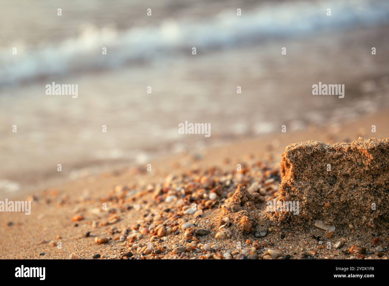 Ruined sand castle at the seaside beach, selective focus Stock Photo ...