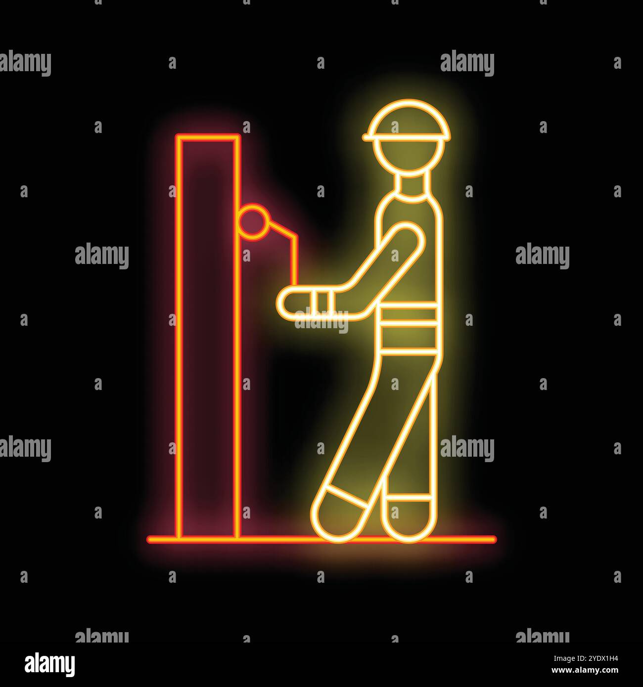 Neon sign depicting a construction worker pulling a lever, potentially ...