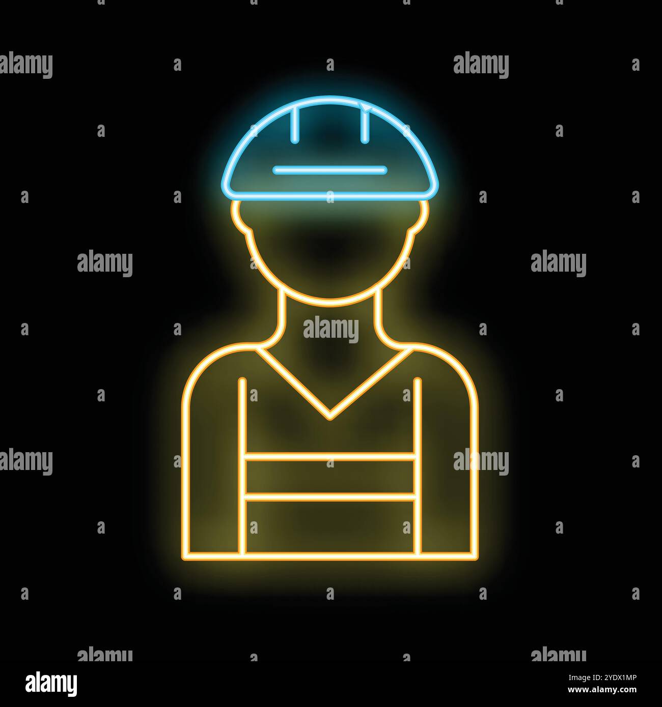 Glowing neon icon of a construction worker wearing a hard hat and ...