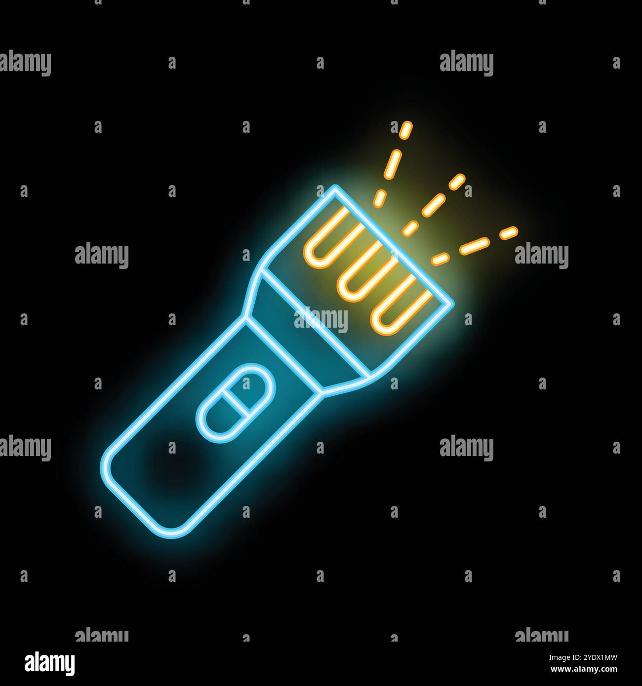 Bright neon icon of a flashlight emitting a beam of light, perfect for ...