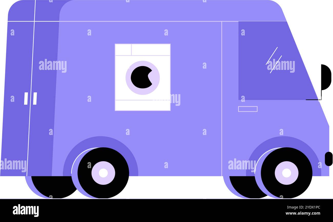 Laundry Delivery Van With Washer Icon In Flat Vector Illustration ...
