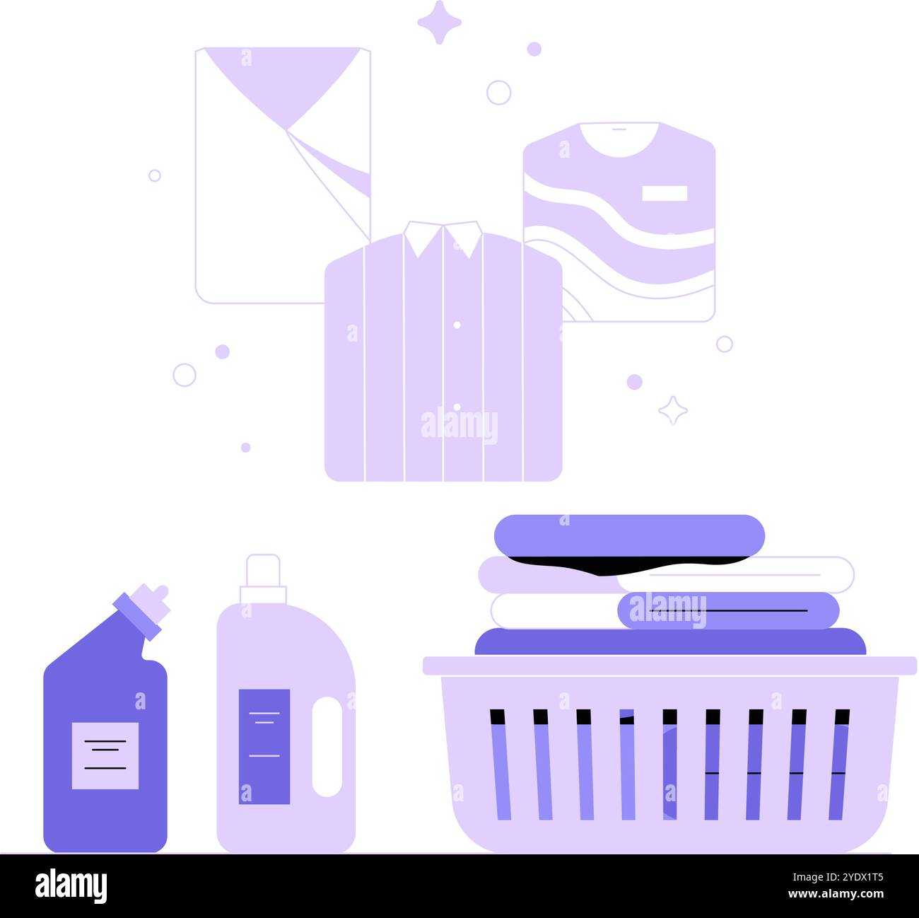Laundry Supplies With Folded Clothes In Flat Vector Illustration ...