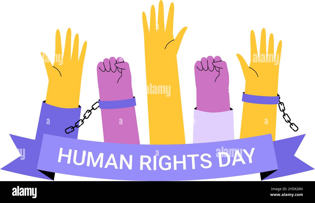 Raised Hands In Flat Vector Illustration Symbolizing Human Rights Day ...