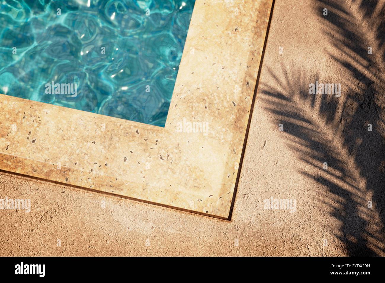 Top view of poolside edge and palm shadow in luxury hotel resort ...