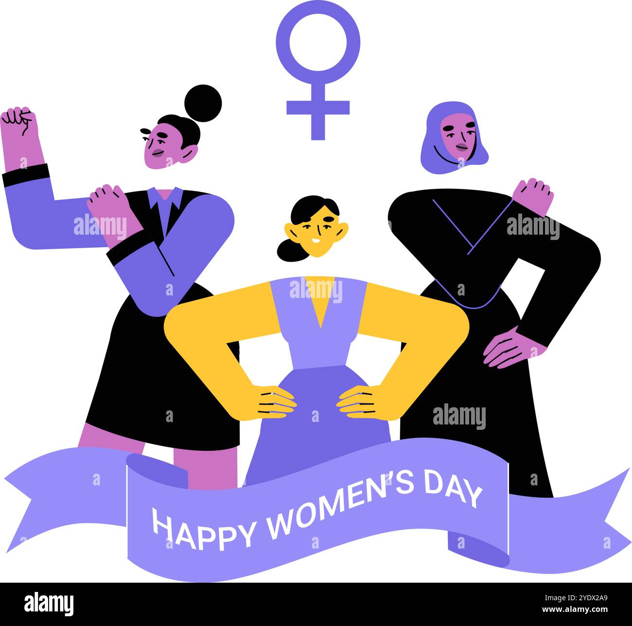 Happy Womens Day With Female Characters And Feminist Symbols In Flat Vector Illustration ...