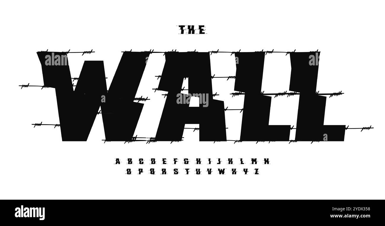 Bold displacment alphabet, wrapped barbed wire letters, gritty punk ...