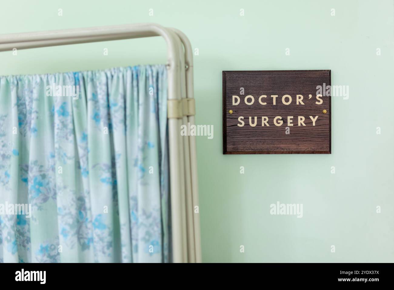 Doctor's Surgery Sign and Privacy Curtain in Medical room Stock Photo ...