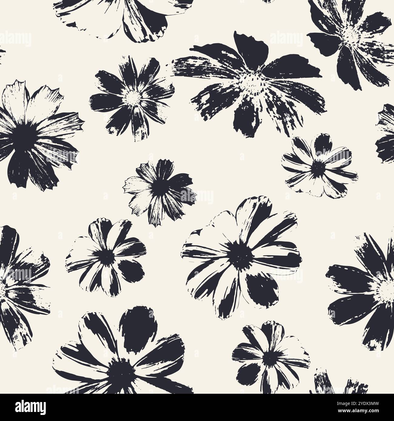 Seamless pattern with flowers blooms stamps. Nature grunge background ...