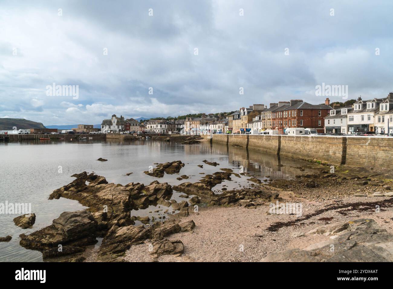 Millport town and harbour with storm clouds overhead, Isle of Cumbrae ...