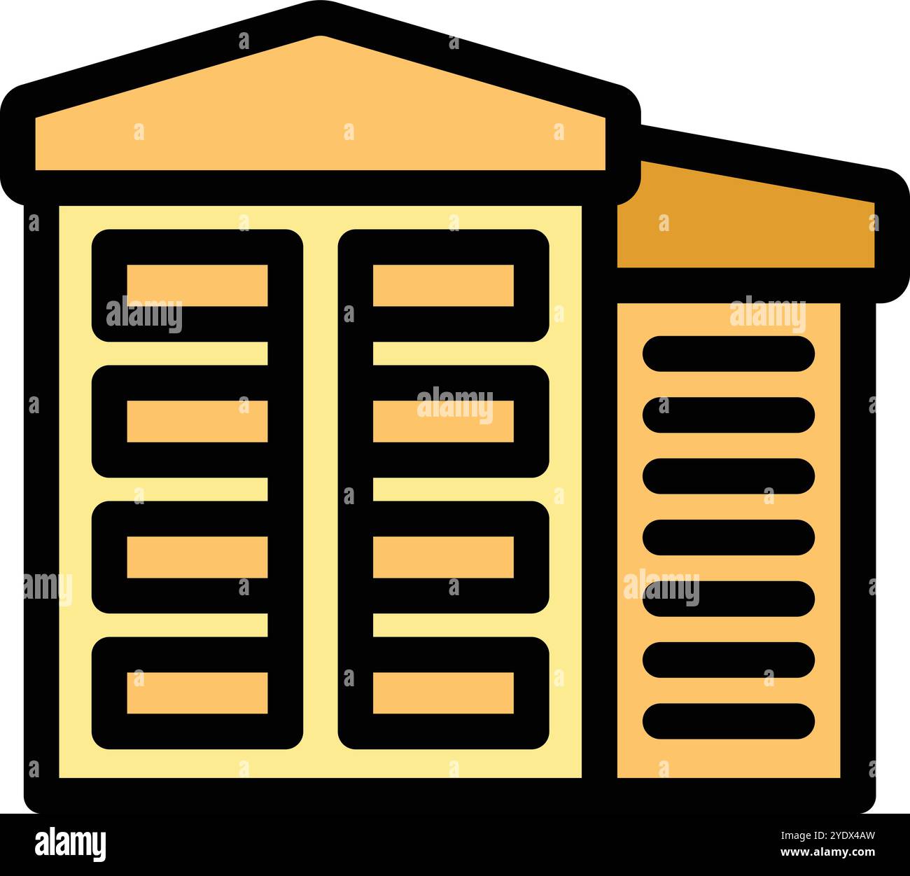 Simple icon of a storage warehouse building exterior showing rows of ...