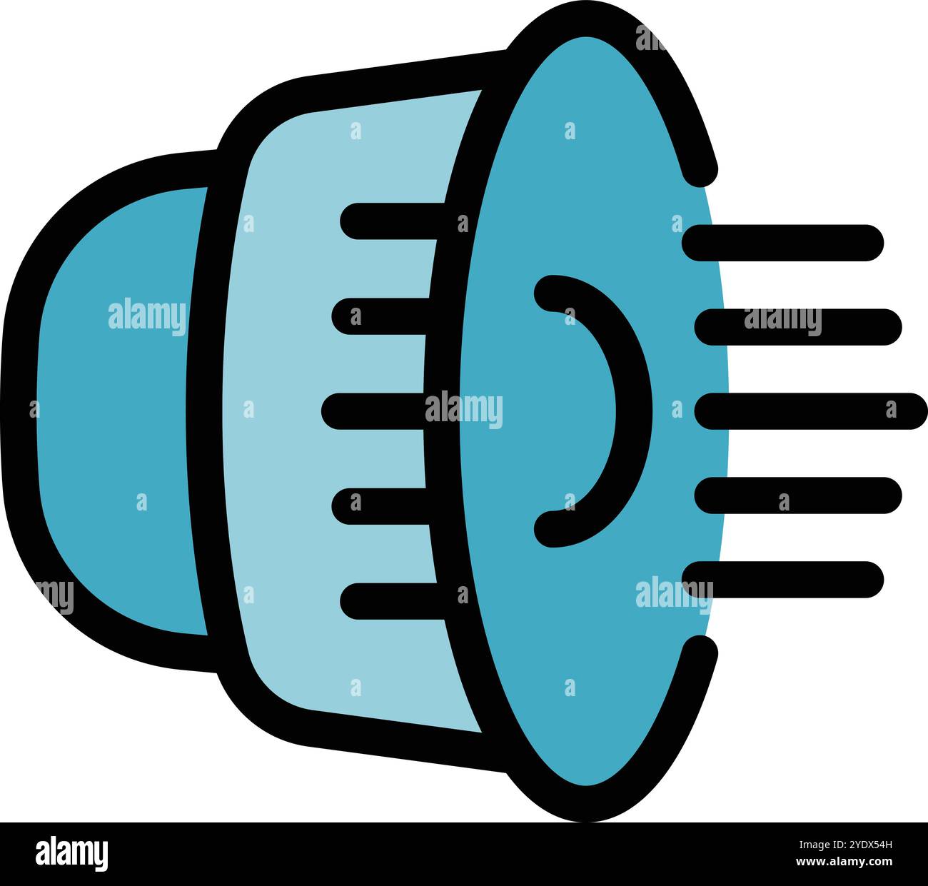 Blue led lamp emitting light beams over white background, line and fill ...