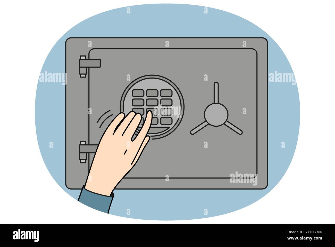 Man hand near safe with electronic combination lock, for storing money ...