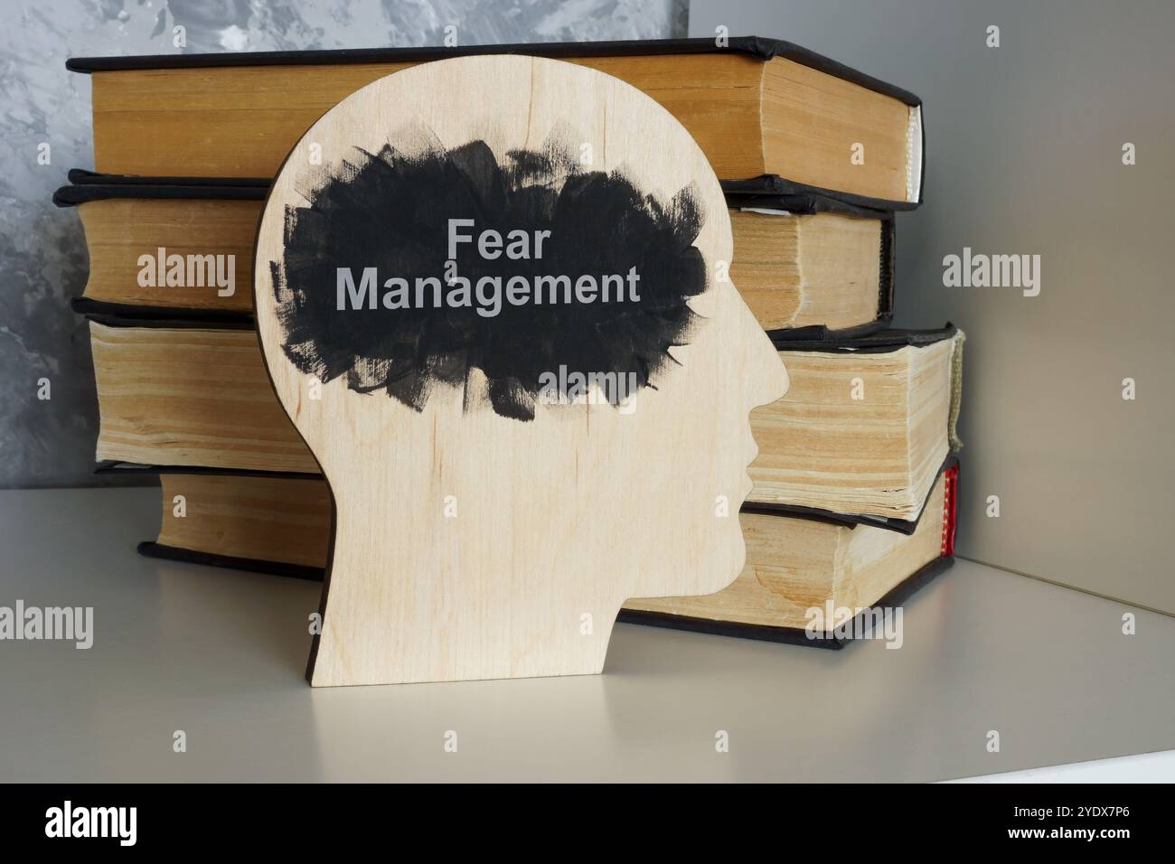 Head with fear management sign. Emotional control or anxiety relief ...