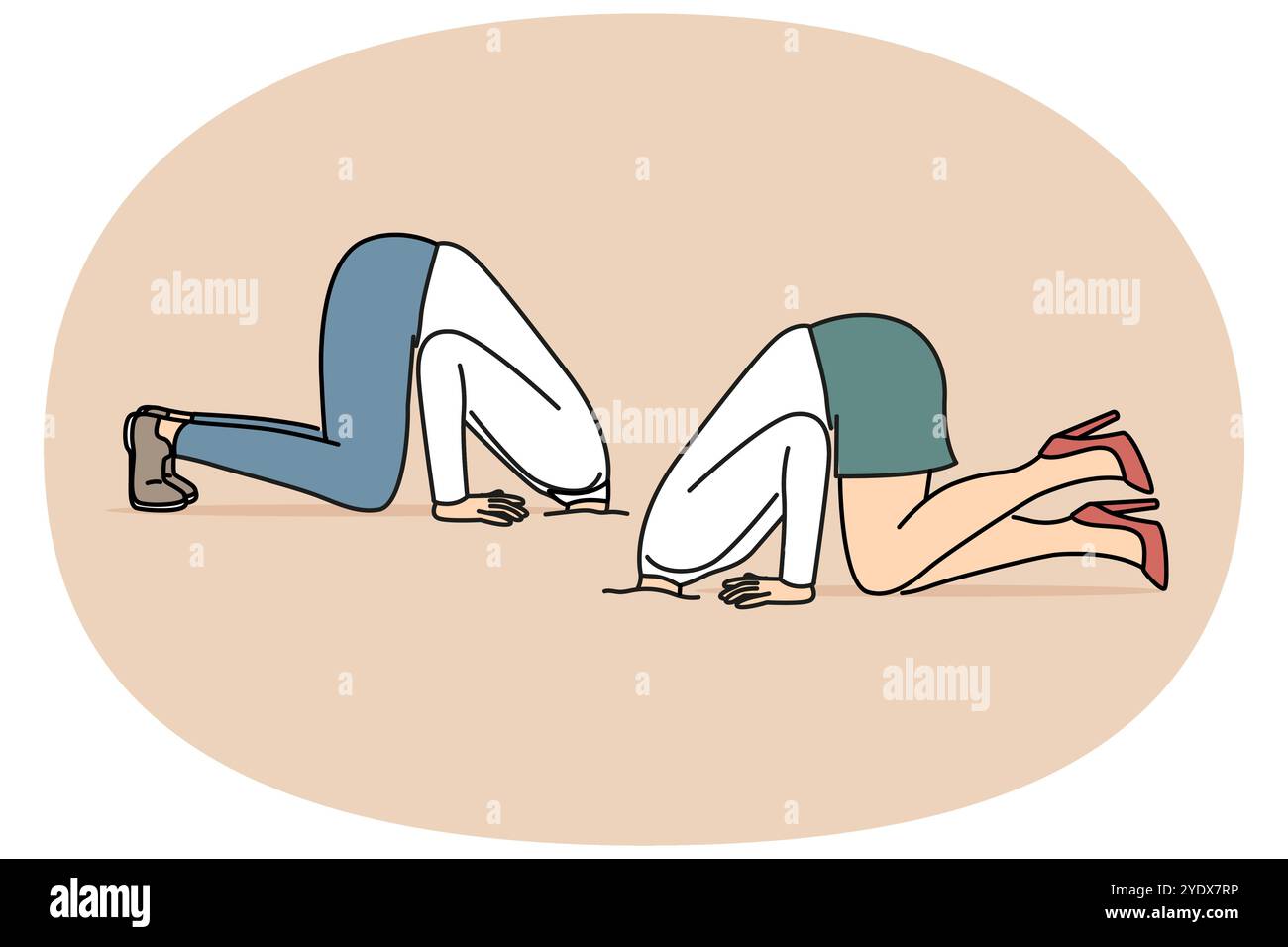 Business people hide heads in sand because of cowardice and fear ...