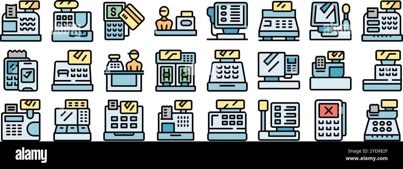 Collection of icons representing cashiers processing transactions ...