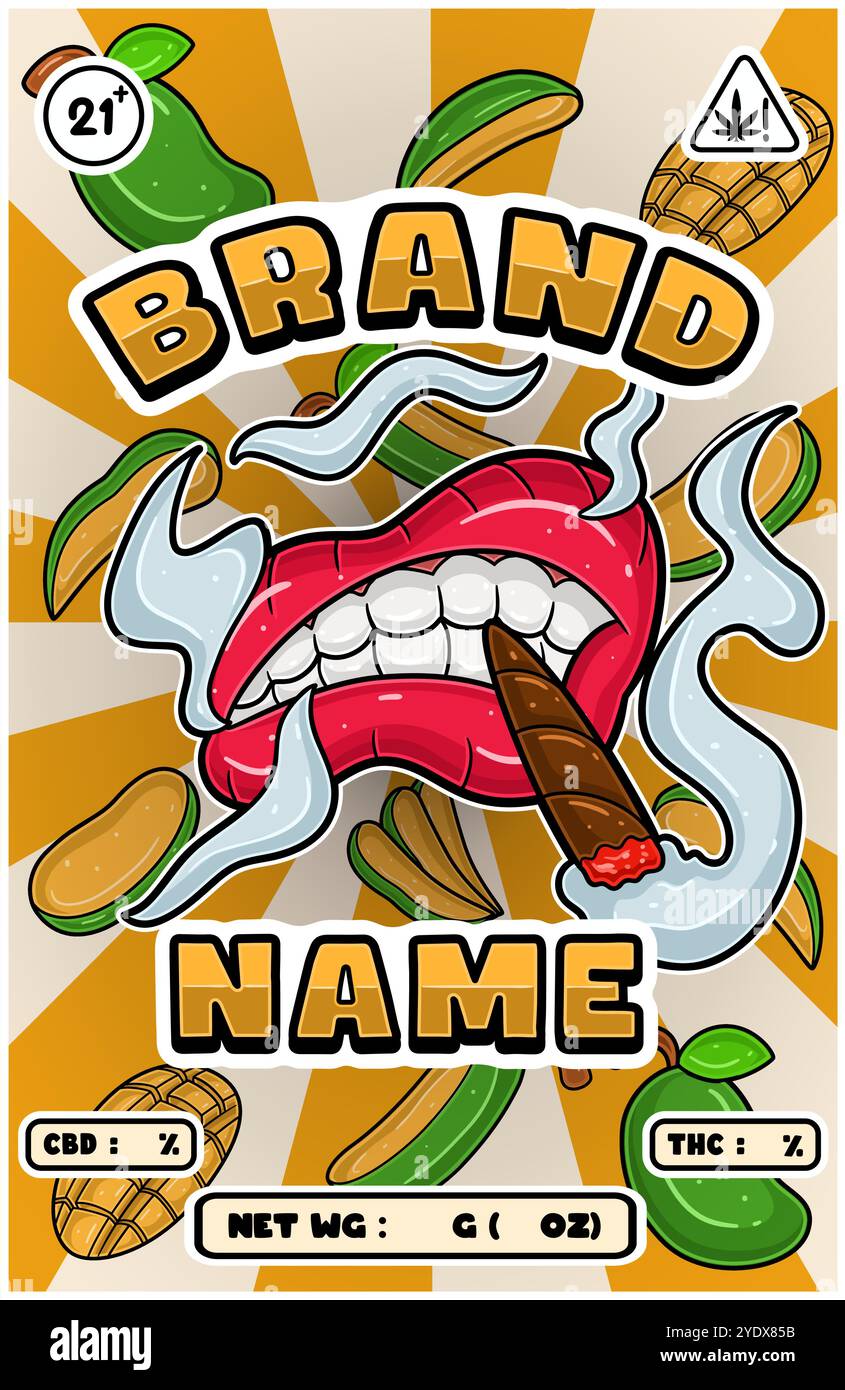 Cartoon Smoking Mouth with Mango Strains and Smoke for Cannabis and ...