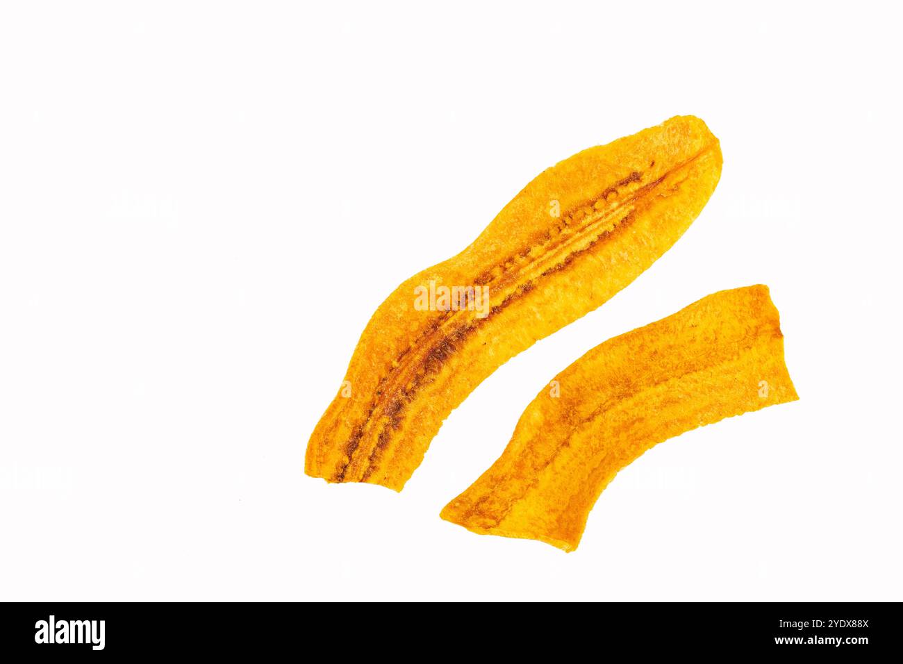 Sliced fried ripe plantain - Patacones on white background. Musa x ...