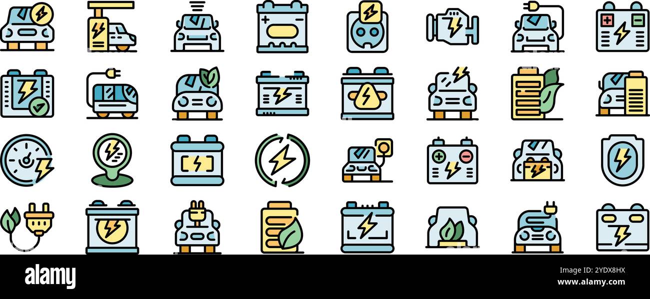 Diverse set of electric car charging icons representing sustainable ...