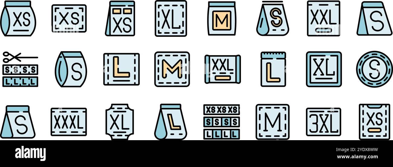 Clothes sizes, represented by letters and numbers, showing extra small ...