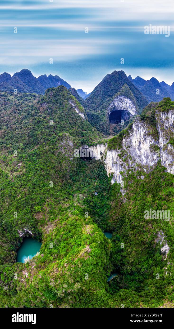 Aerial photography of Sanmenhai Scenic Area in Fengshan, Hechi, Guangxi ...