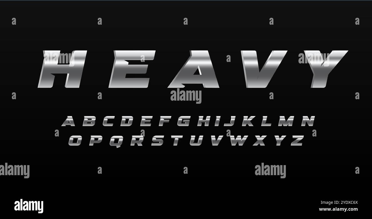 Chrome metallic alphabet, italic bold 3D letters, automotive font for ...