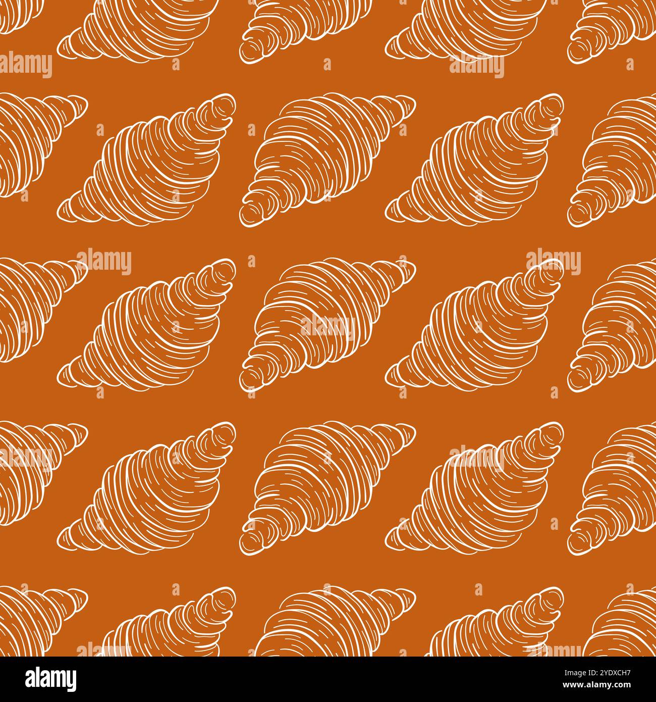 Seamless pattern with French croissant in line art style. Hand drawn ...