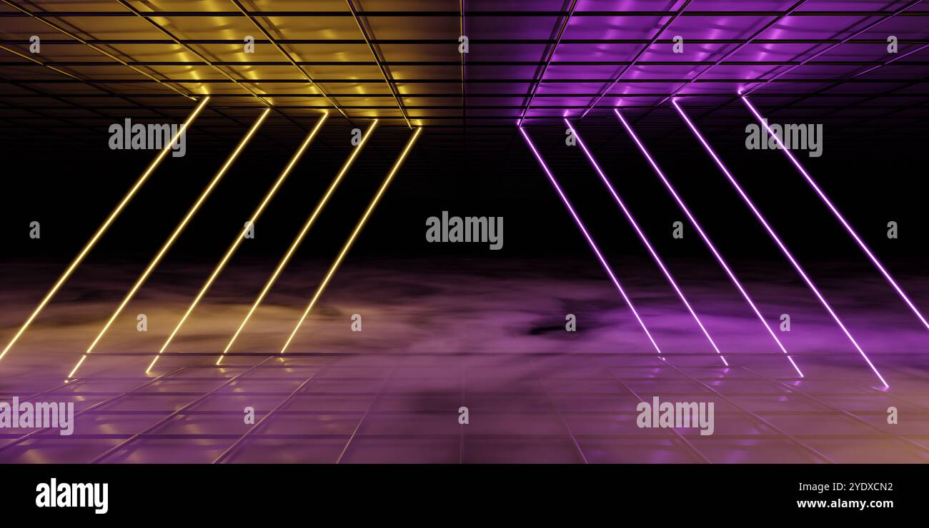 Futuristic Neon Light Scene with Reflections Stock Photo - Alamy