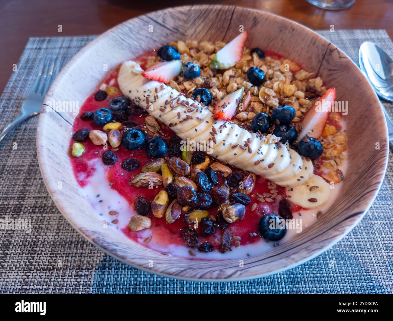 Colorful, delicious and nutritious acai bowl. Healthy bowl of breakfast ...