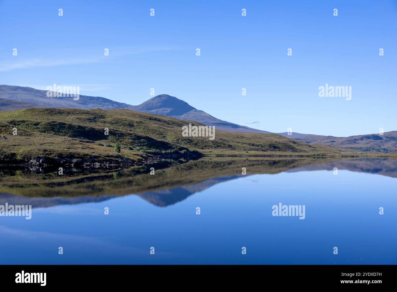 A calm Loch Achanalt reflecting on a September Morning Stock Photo - Alamy