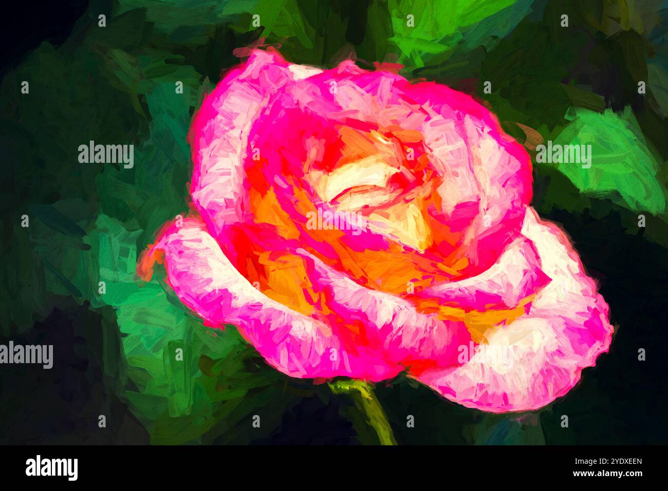 Vibrant rose. The photo has been edited into an impressionist-style ...