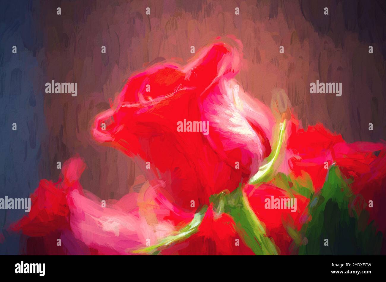 Vibrant rose. The photo has been edited into an impressionist-style ...