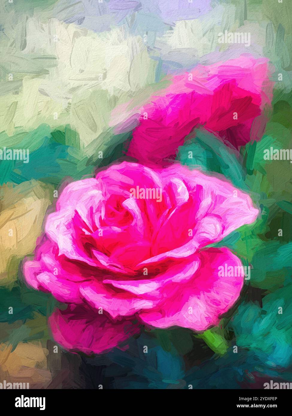 Vibrant rose. The photo has been edited into an impressionist-style ...