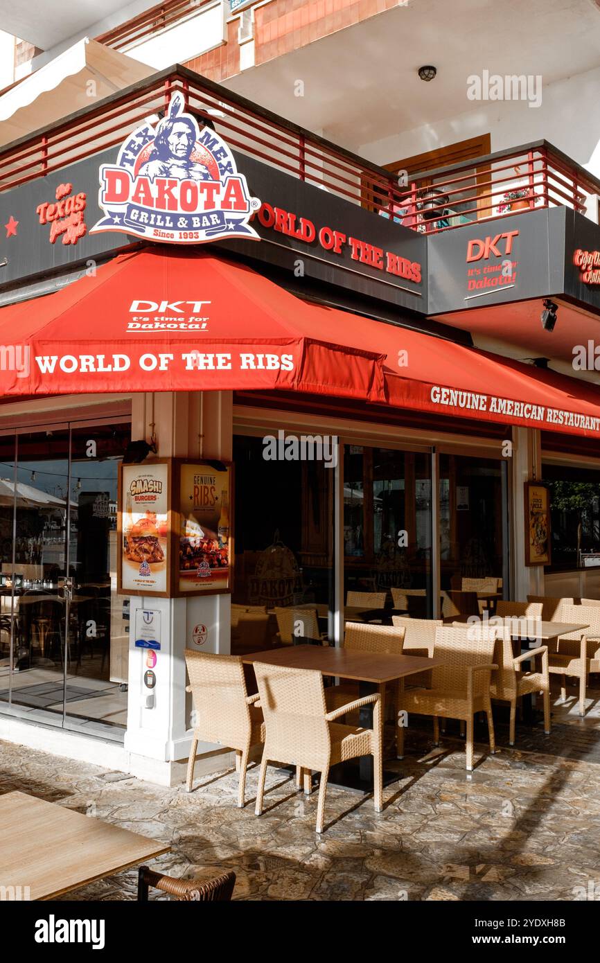 Early morning at the Dakota Tex Mex World of Ribs grill and bar in Puerto Pollensa, on the ...