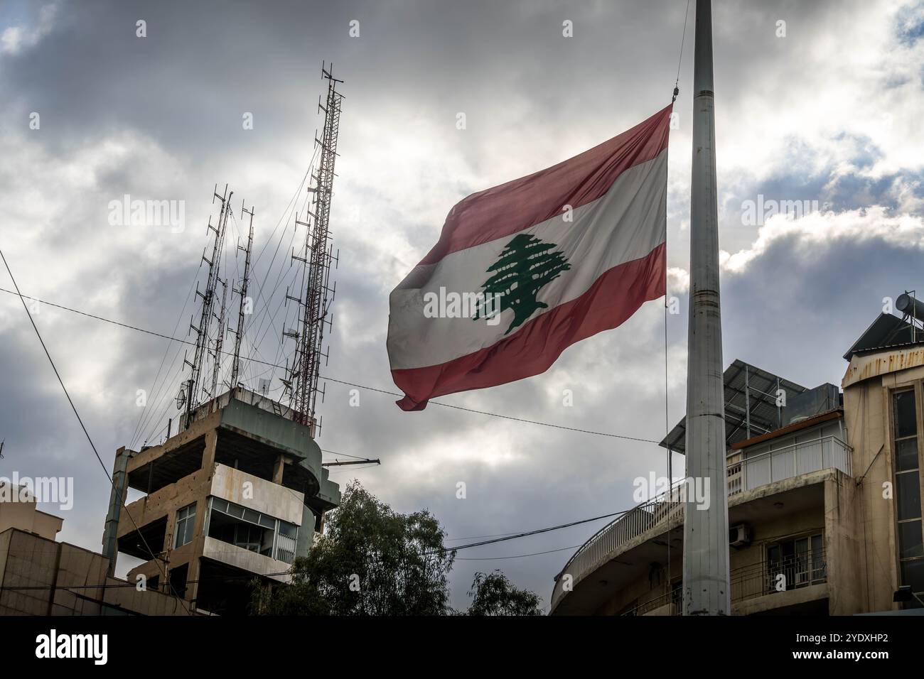 The large Lebanon flag on the streets of Lebanese capital, Beirut Stock ...