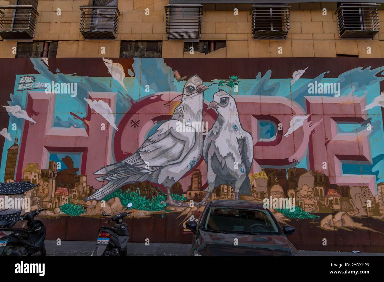 Graffiti HOPE on the wall of the hotel in downtown Beirut, Lebanon ...