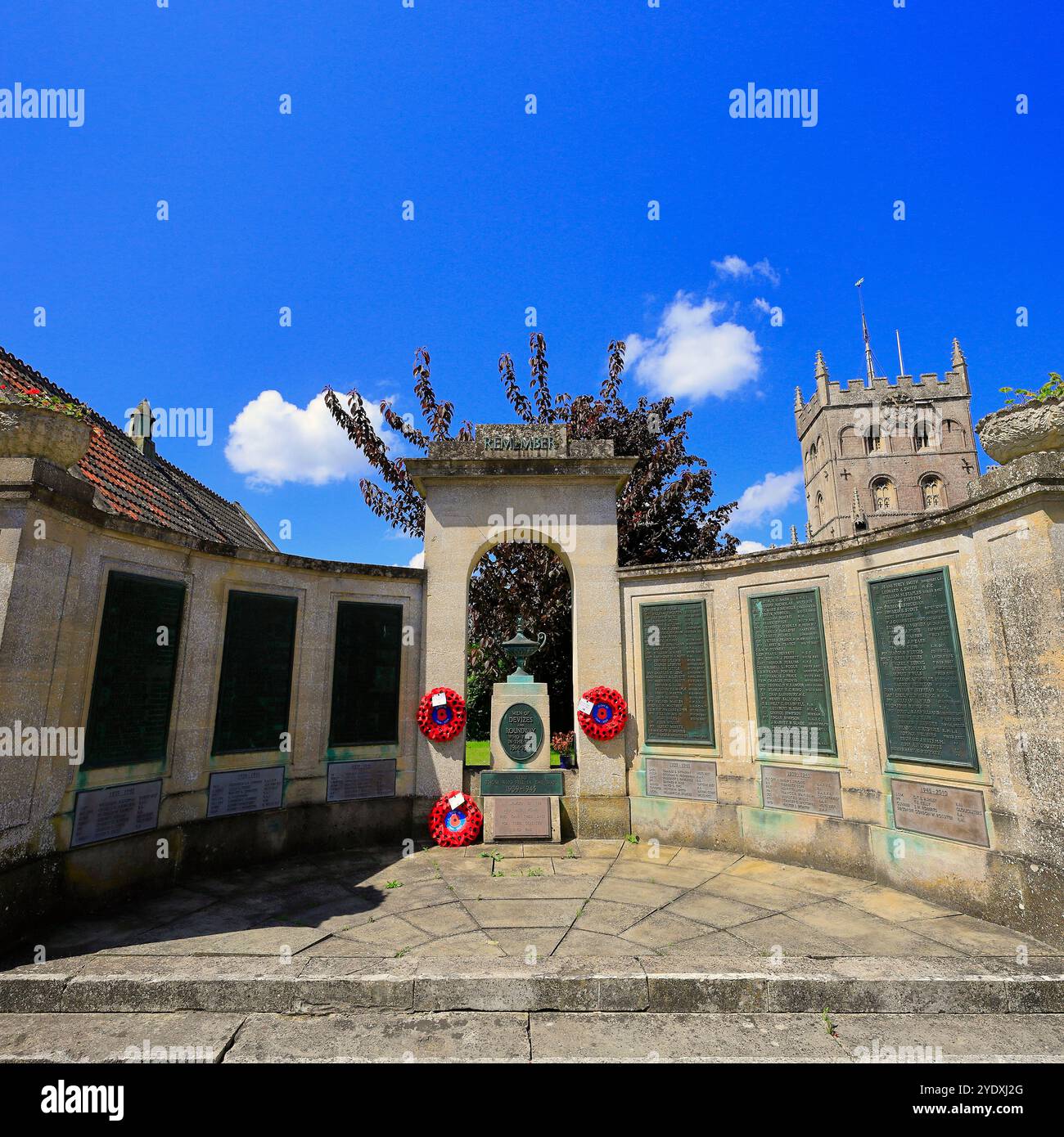 Devizes war memorial with poppy wreaths. Devizes scene. Taken July 2024 ...