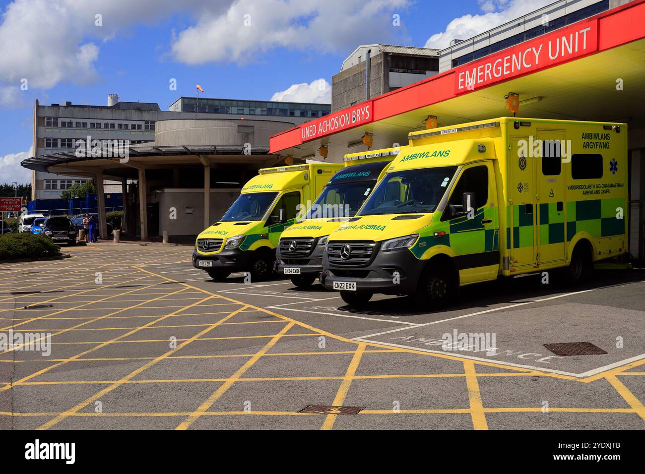 Ambulances parked at Emergency unit, University Hospital of Wales ...