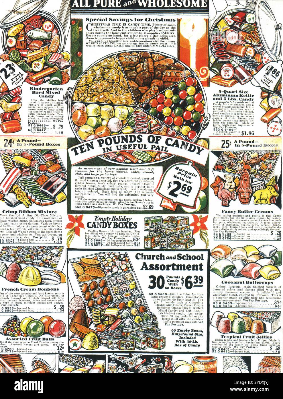 1930s Candy sheet ad - "All pure and wholesome...ten pounds of candy in ...