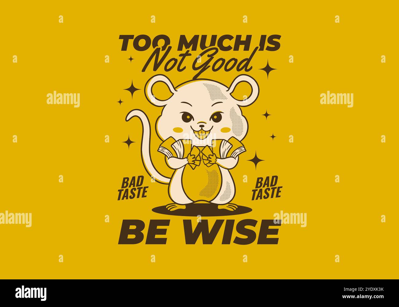 Too much is not good, be wise. Retro illustration of a rat mascot ...