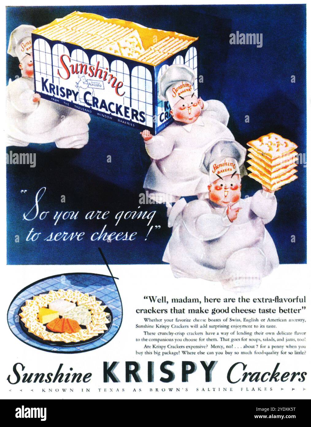 1935 Sunshine Krispy Crackers ad with Bakers Carrying Cracker Stock ...