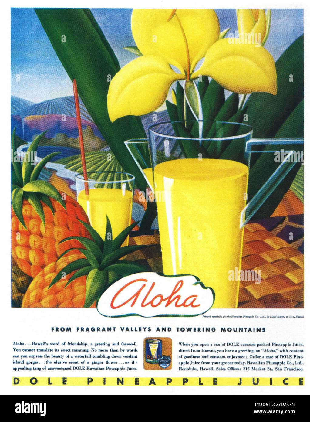 1935 Dole pineapple juice ad - "Aloha Stock Photo - Alamy