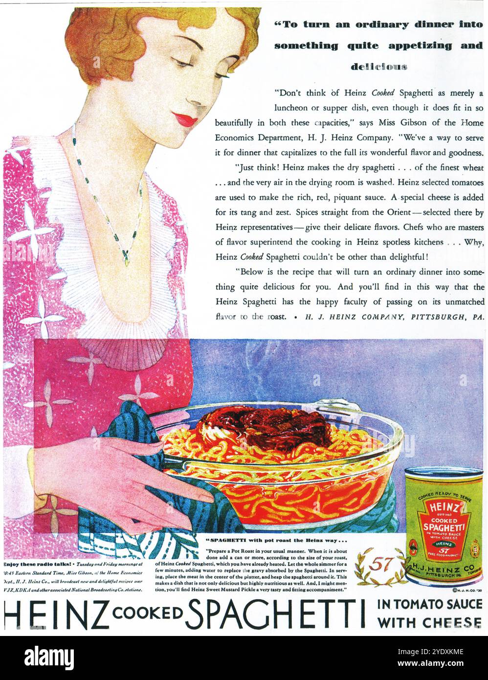 1930 Heinz Cooked Spaghetti in Tomato Sauce Ad Stock Photo - Alamy