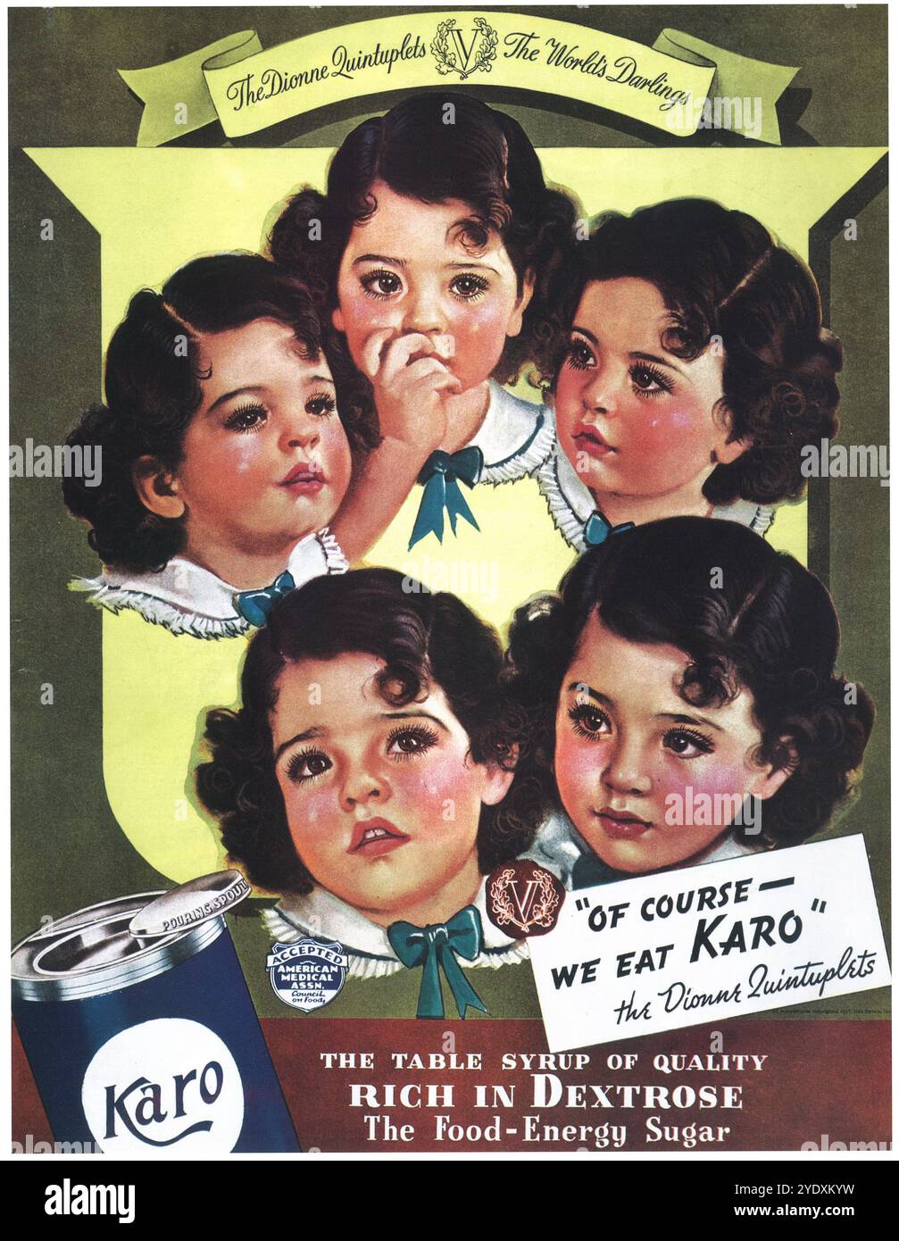1937 Karo Syrup Ad with Dionne Quintuplets Stock Photo - Alamy